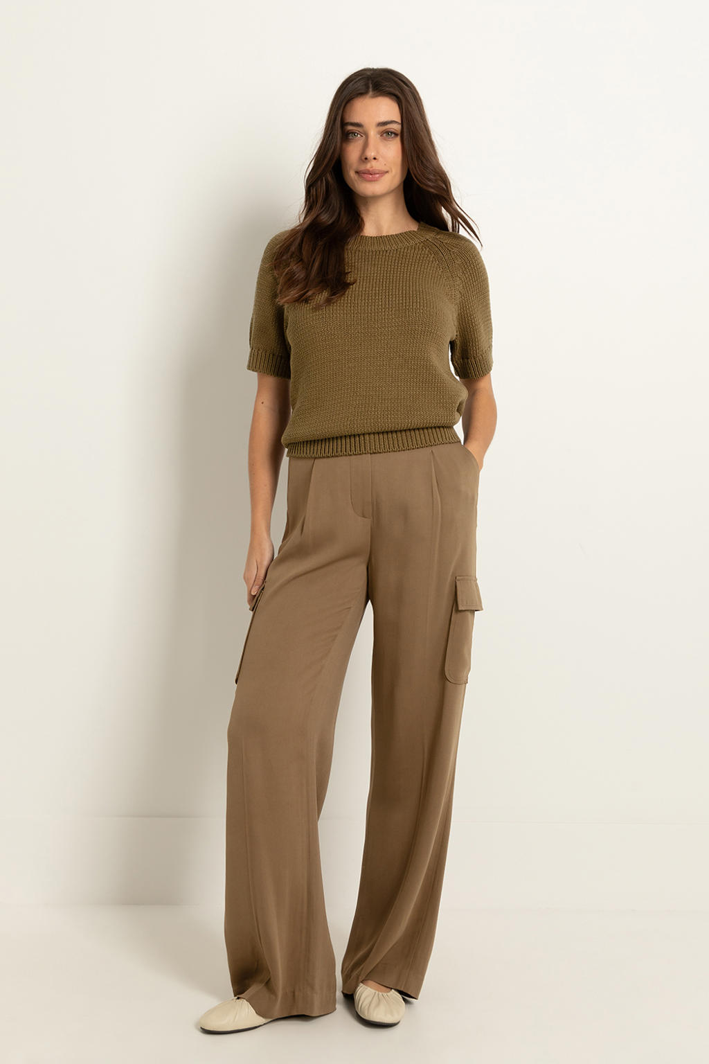 Claudia Sträter wide leg high waist casual broek kaki | wehkamp