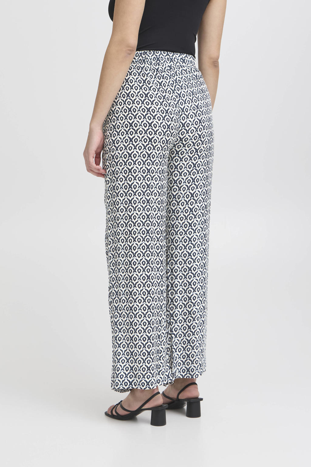 ICHI wide leg regular waist casual broek donkerblauw | wehkamp