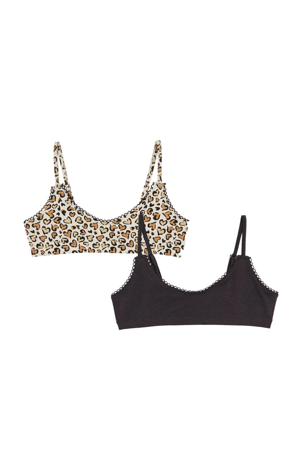 WE Fashion bh-top - set van 2 bruin/zwart | wehkamp
