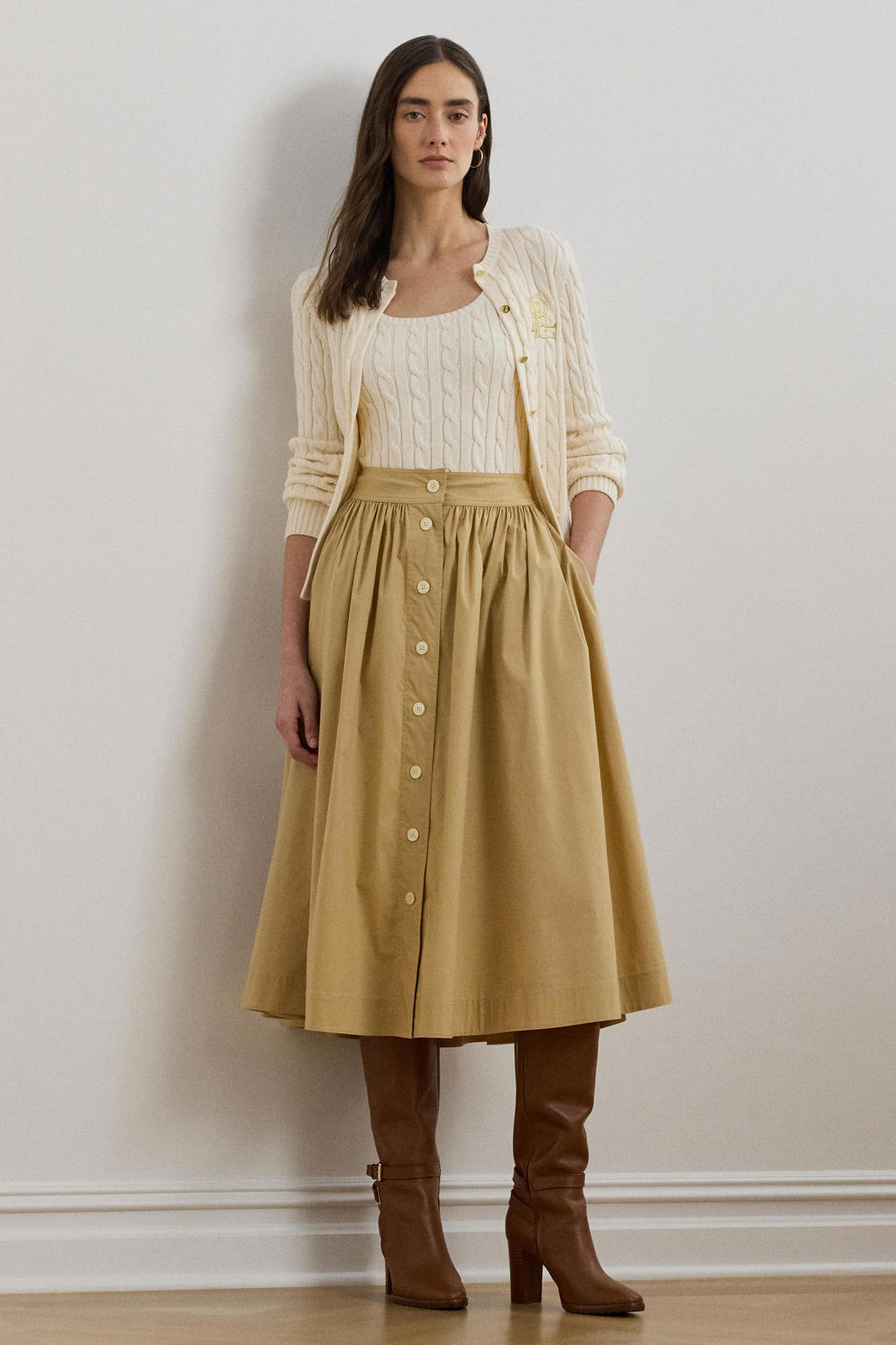 Lauren Ralph Lauren midi rok zand | wehkamp
