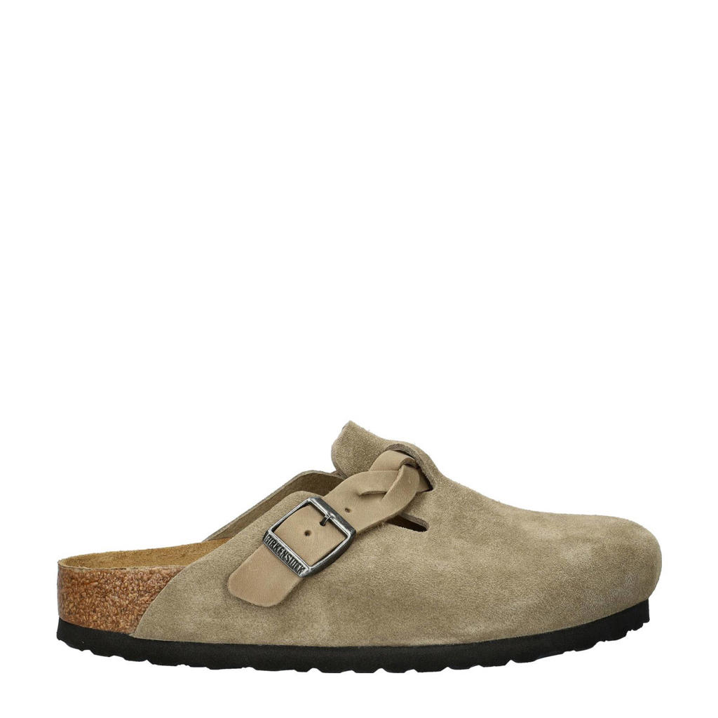 Birkenstock Boston Braided suède clogs taupe | wehkamp