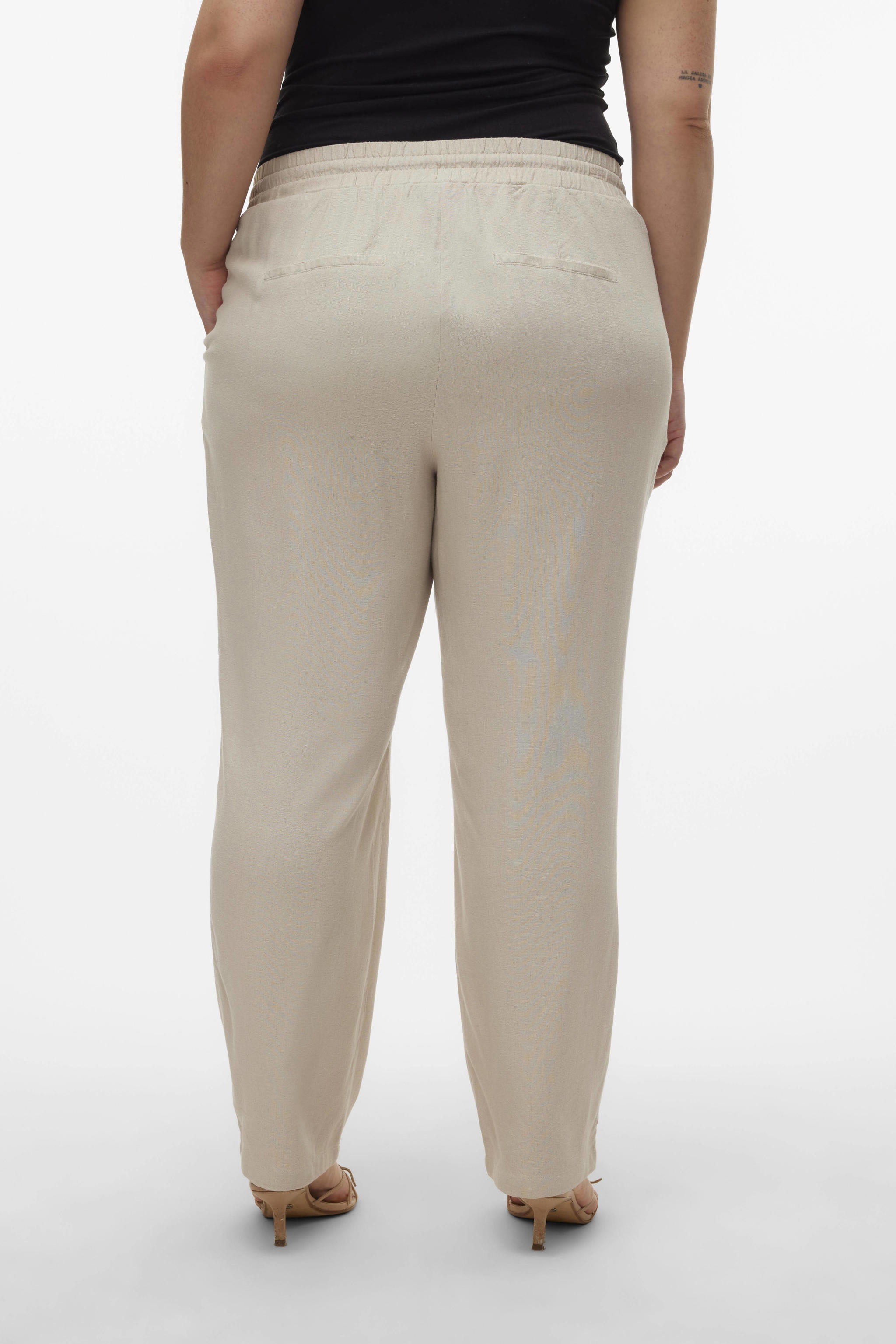 VERO MODA CURVE wide leg high waist broek zand | wehkamp