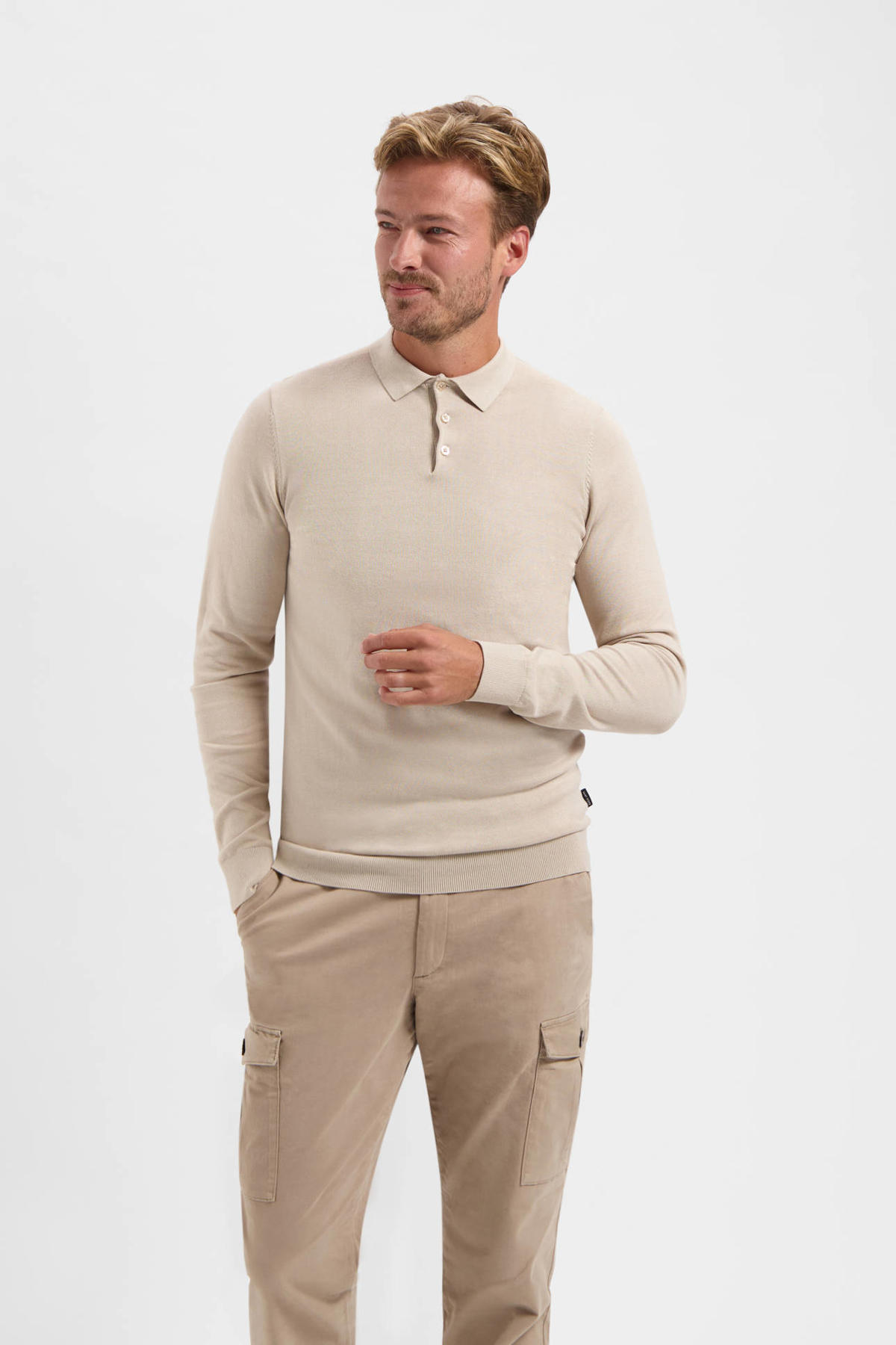 Saint Steve slim polo fijn gebreid beige | wehkamp