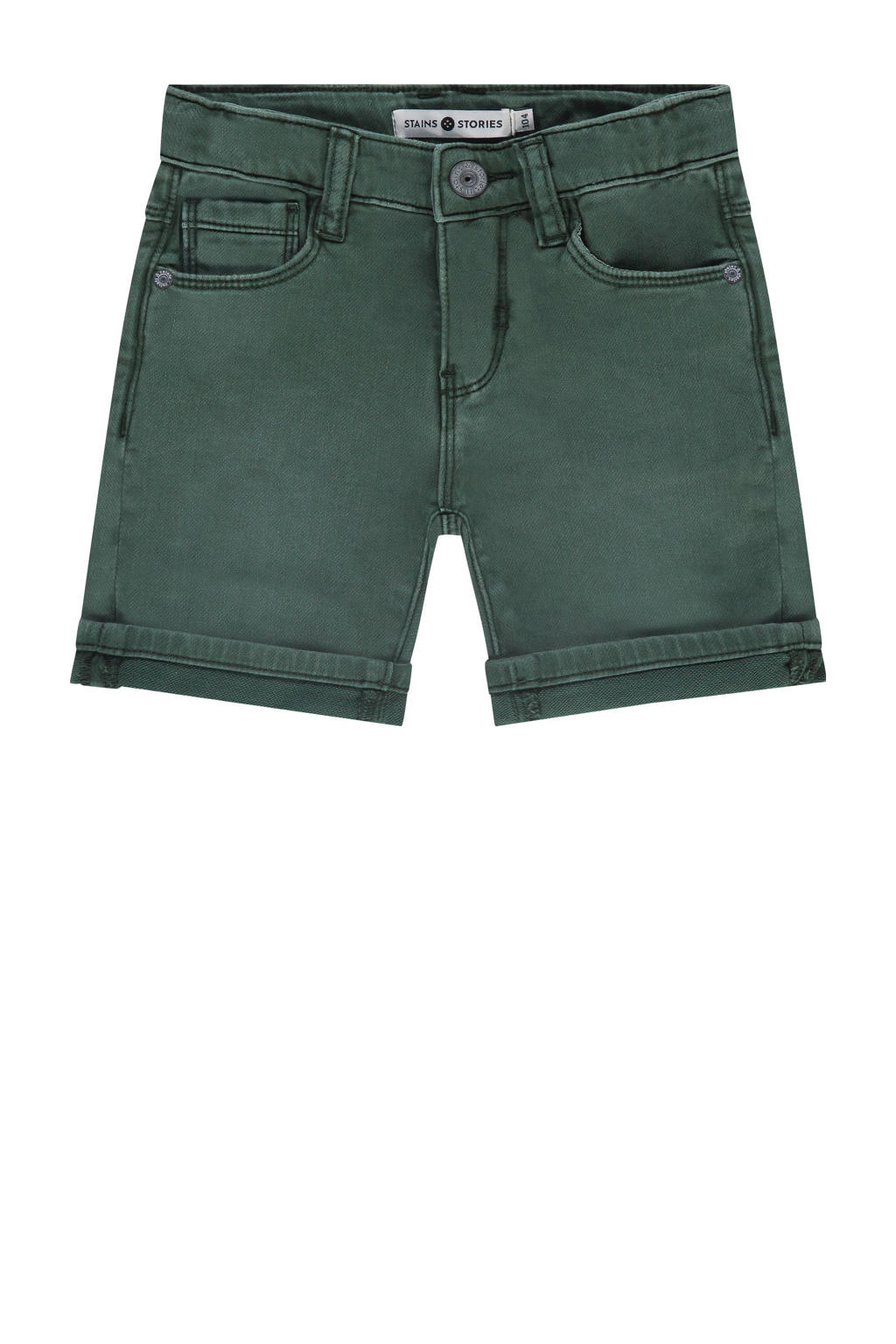 Stains&Stories denim short groen | wehkamp