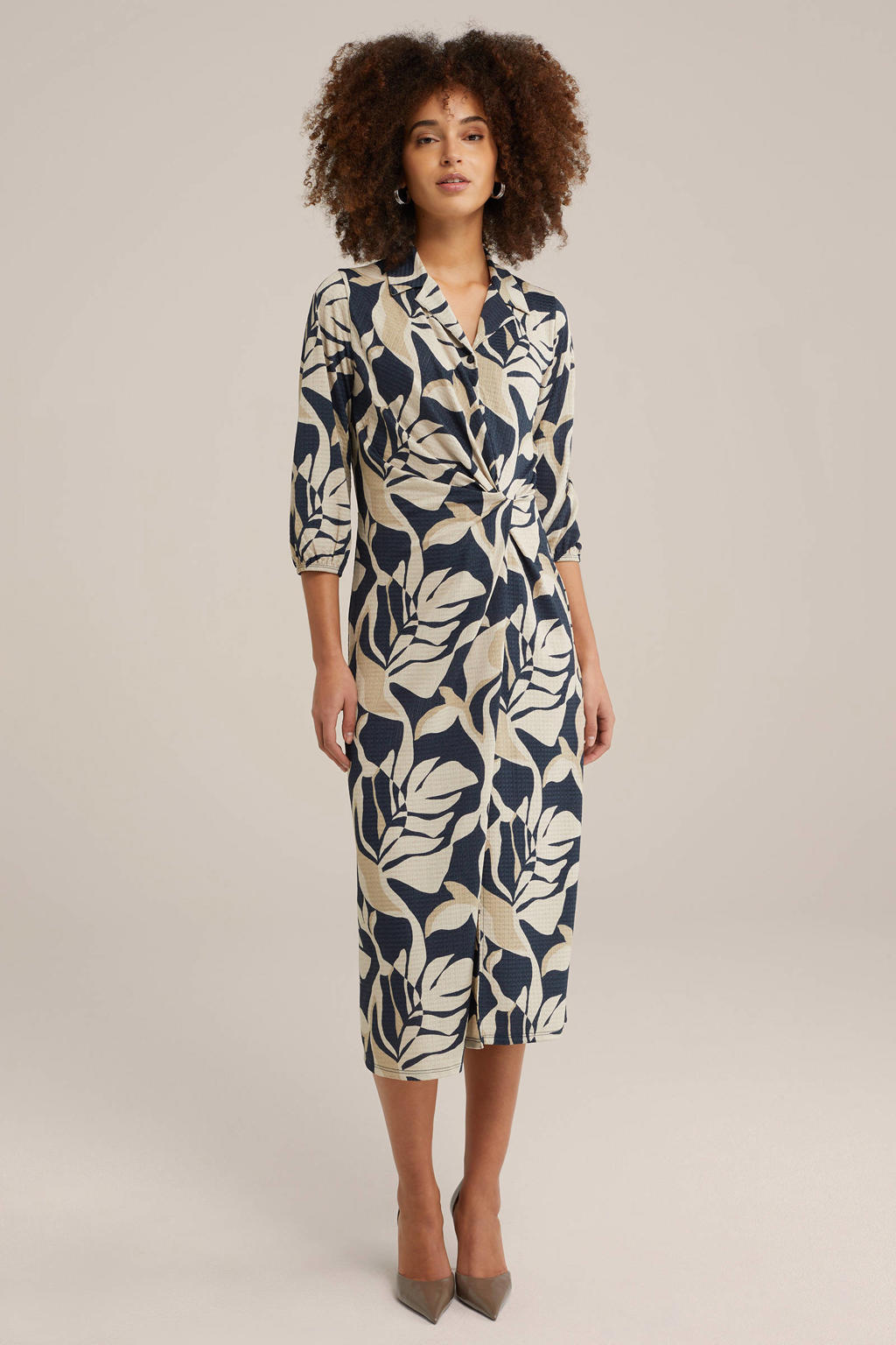 WE Fashion wikkel-/overslagjurk beige | wehkamp