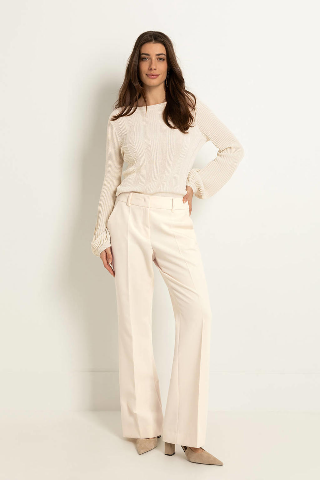 Claudia Sträter wide leg high waist broek ecru | wehkamp