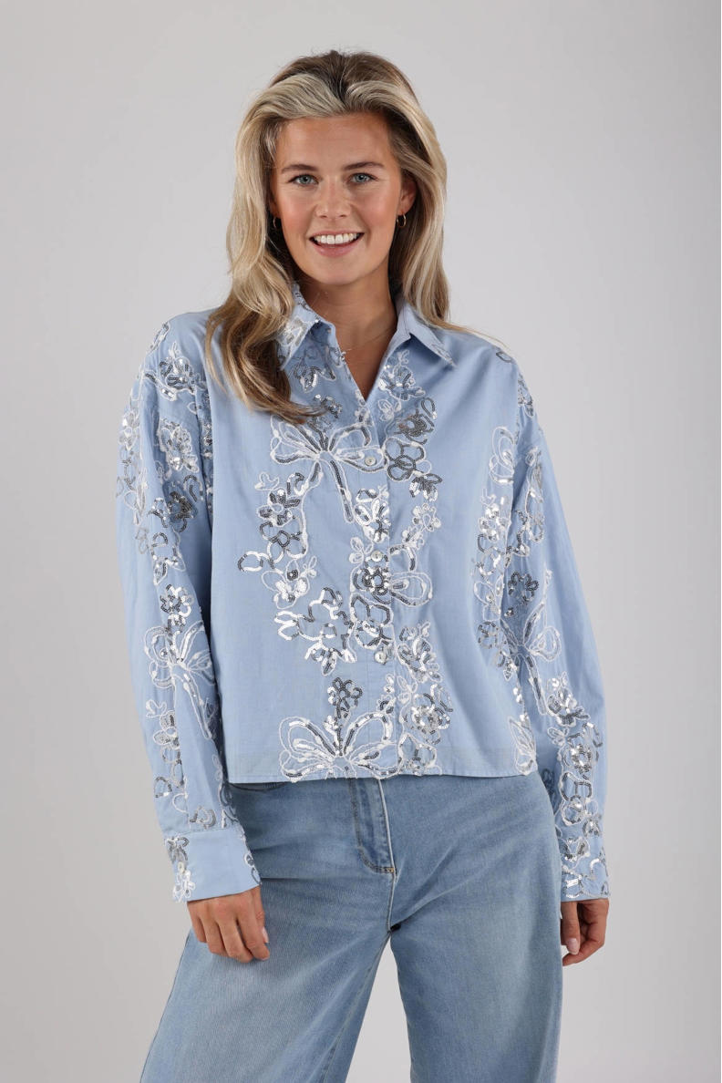 NUKUS blouse lichtblauw met pailletten | wehkamp