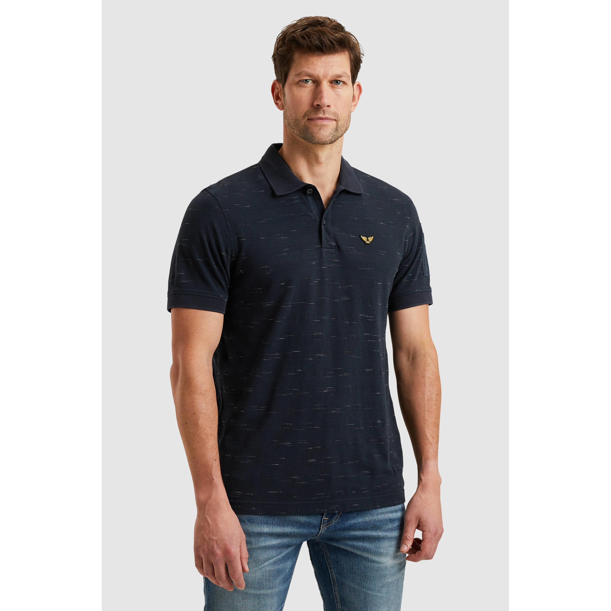 PME Legend regular polo gebreid donkerblauw | wehkamp
