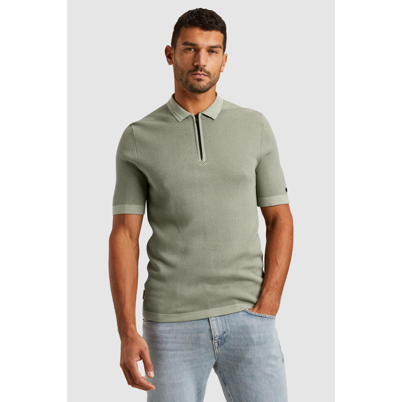 Cast Iron regular polo met ingebreid patroon groen | wehkamp