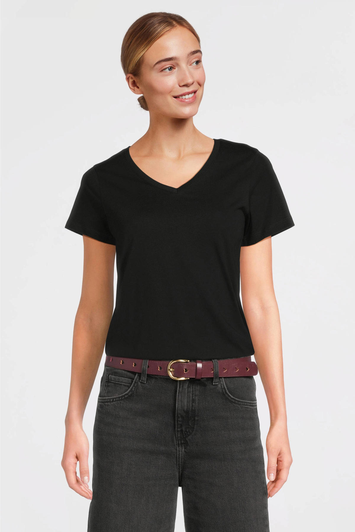 Anytime T-shirt met V-hals zwart | wehkamp