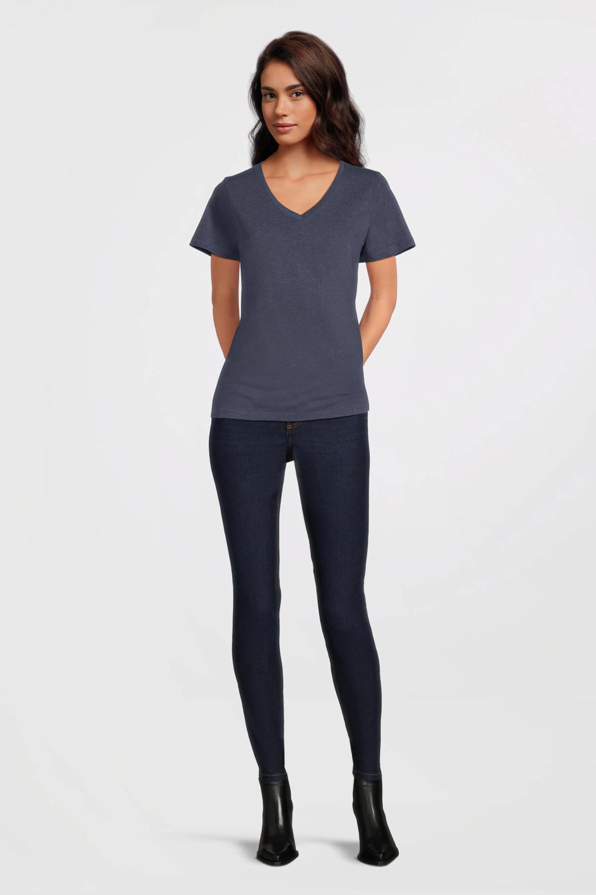 Anytime T-shirt met V-hals donkerblauw melange | wehkamp