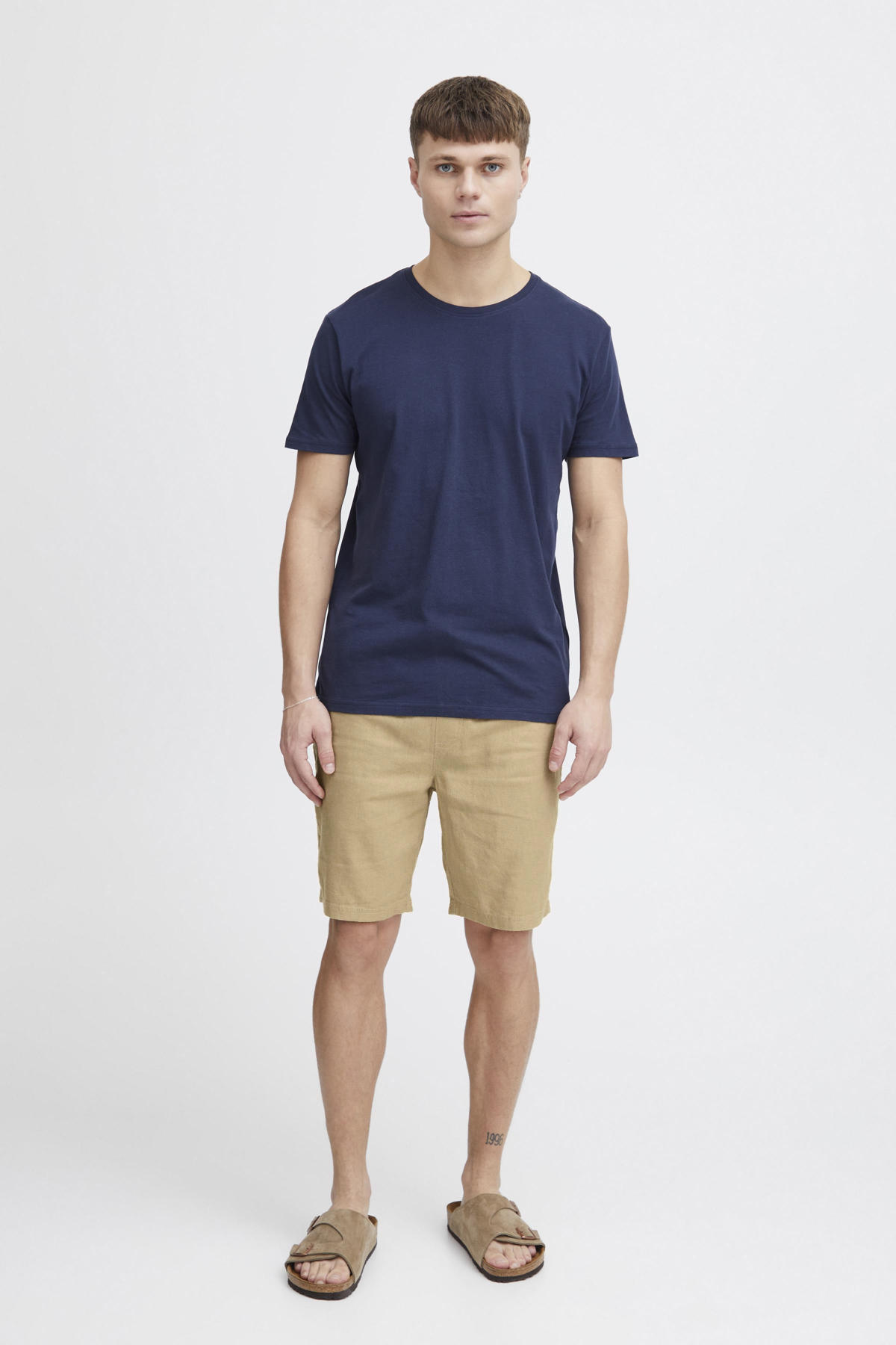 Solid linnen regular casual short lichtbruin | wehkamp