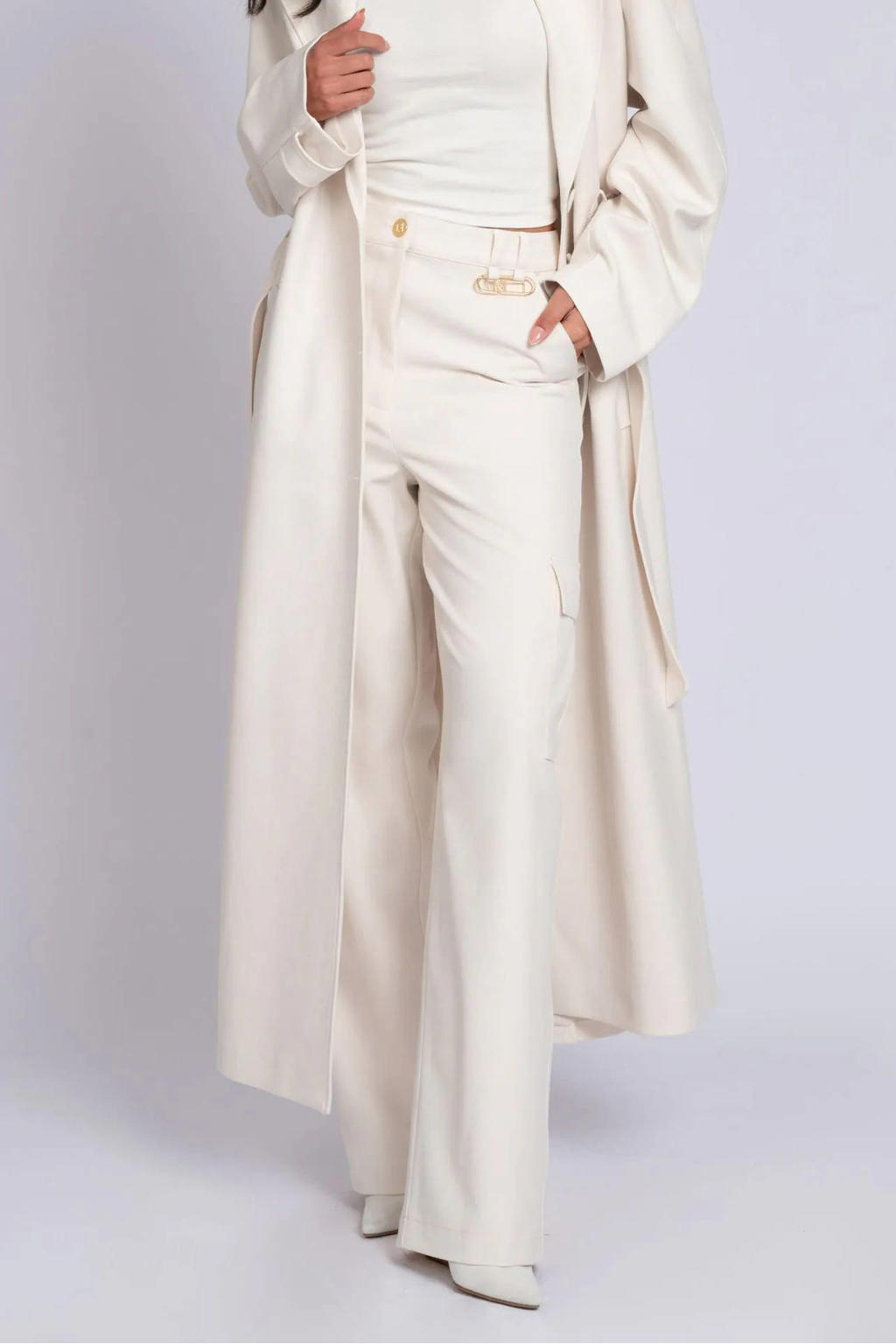 NIKKIE X Franka Vedder wide leg cargo broek ecru | wehkamp