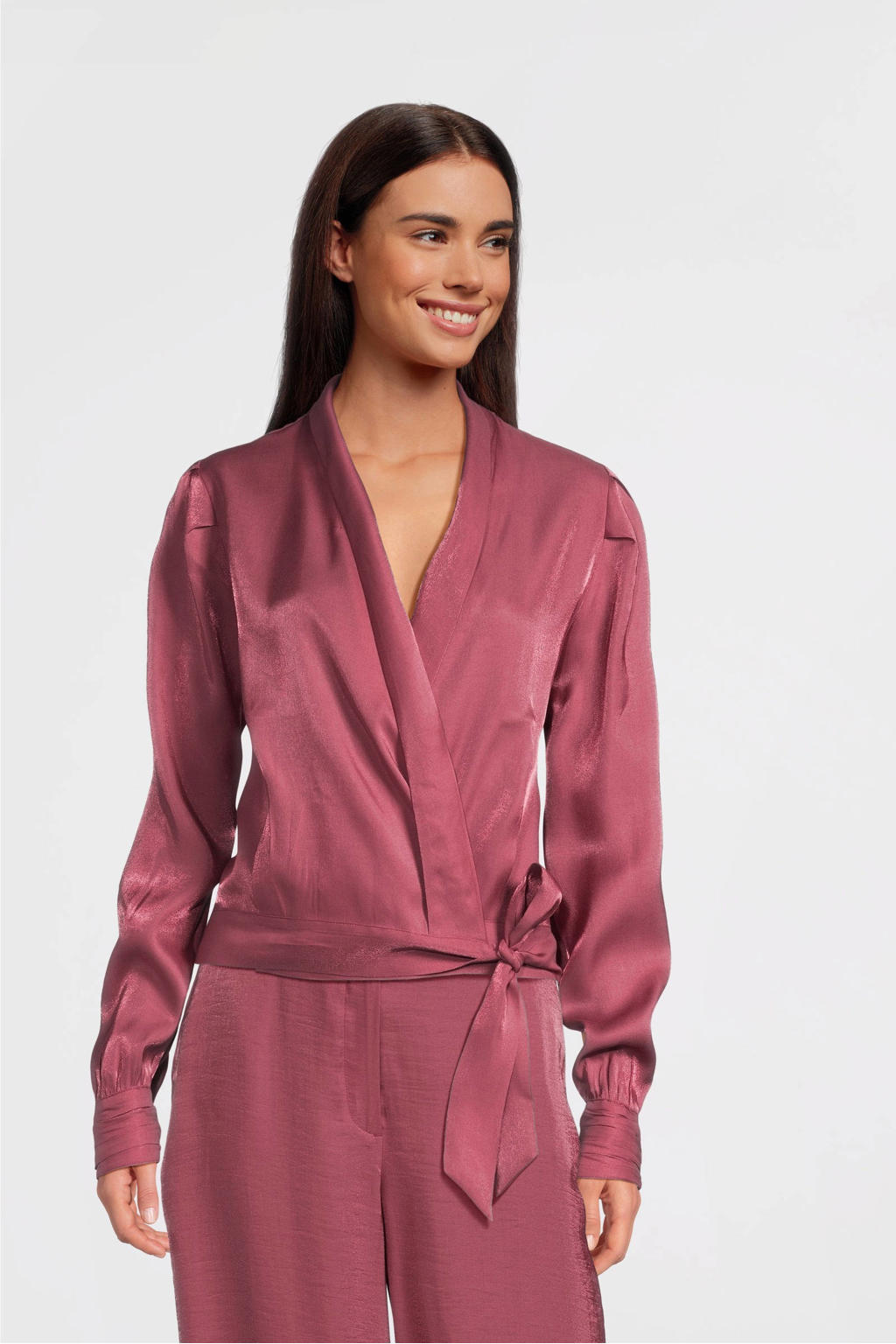 Aaiko wide leg high waist casual broek oudroze | wehkamp