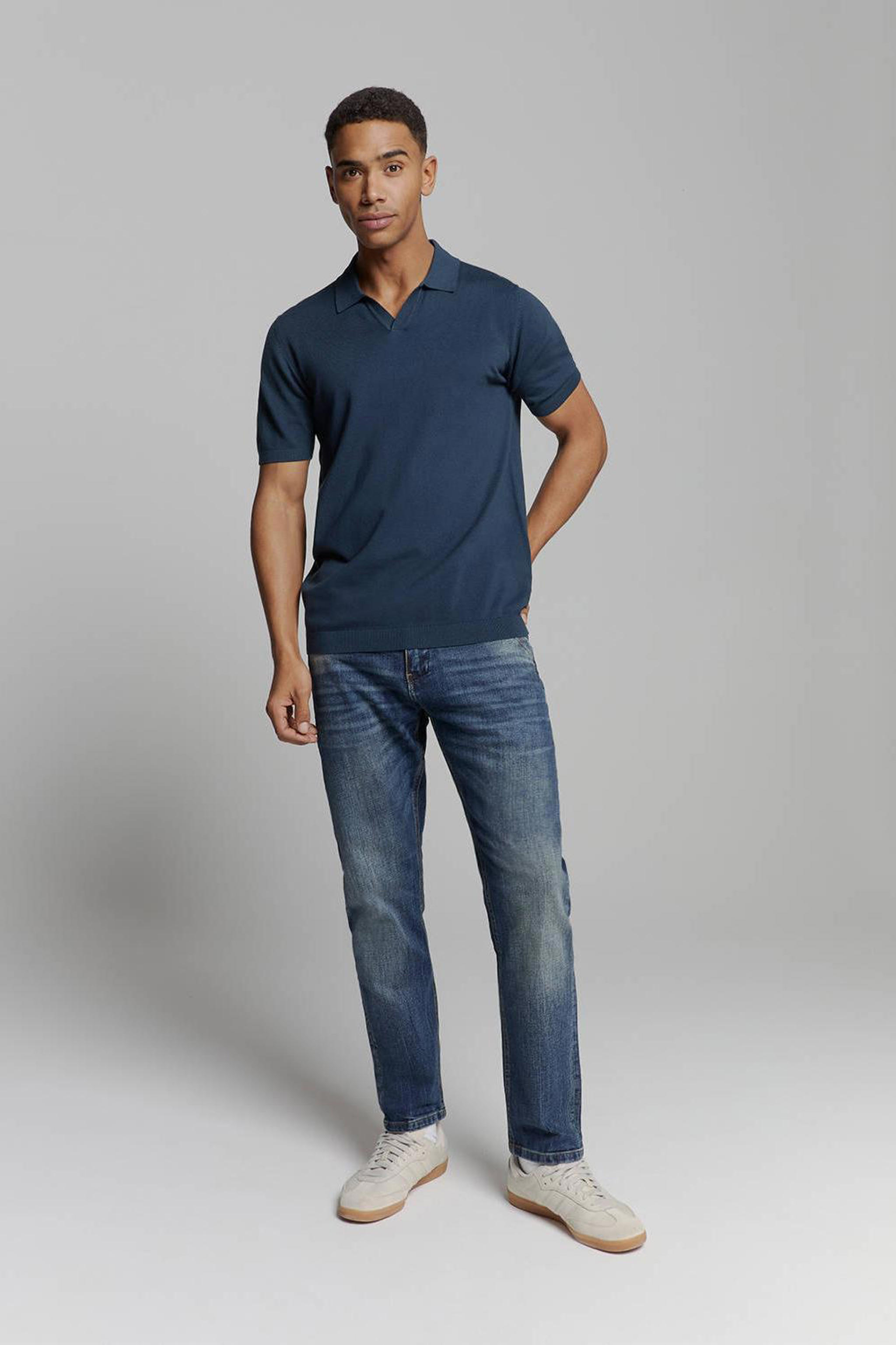 No Excess regular polo fijn gebreid donkerblauw | wehkamp