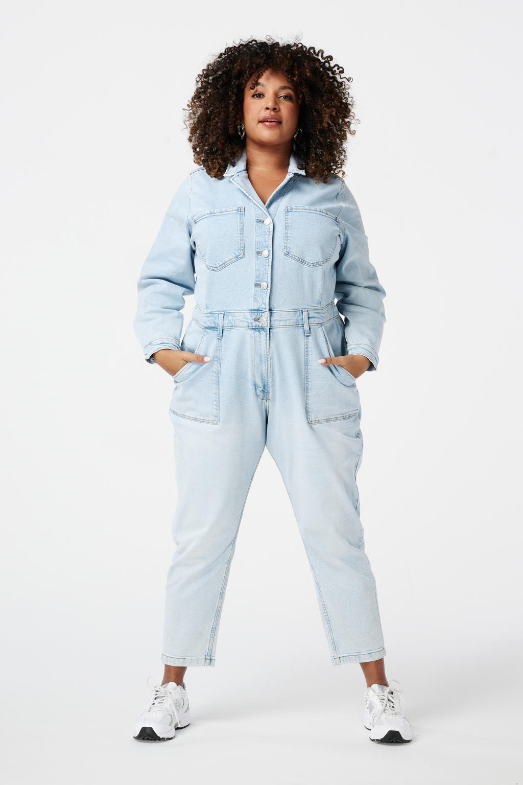 MS Mode denim aansluitend jumpsuit medium blue denim | wehkamp