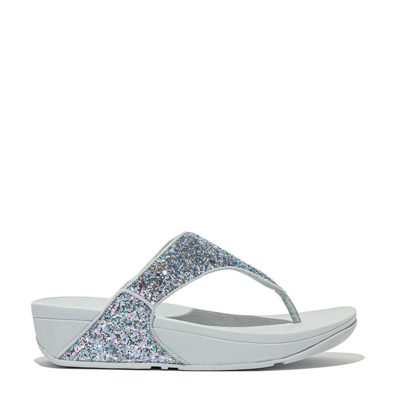 FitFlop TM Lulu Multi Tonal Glitter Toe-Post teenslippers met glitters Quiet Blue | wehkamp