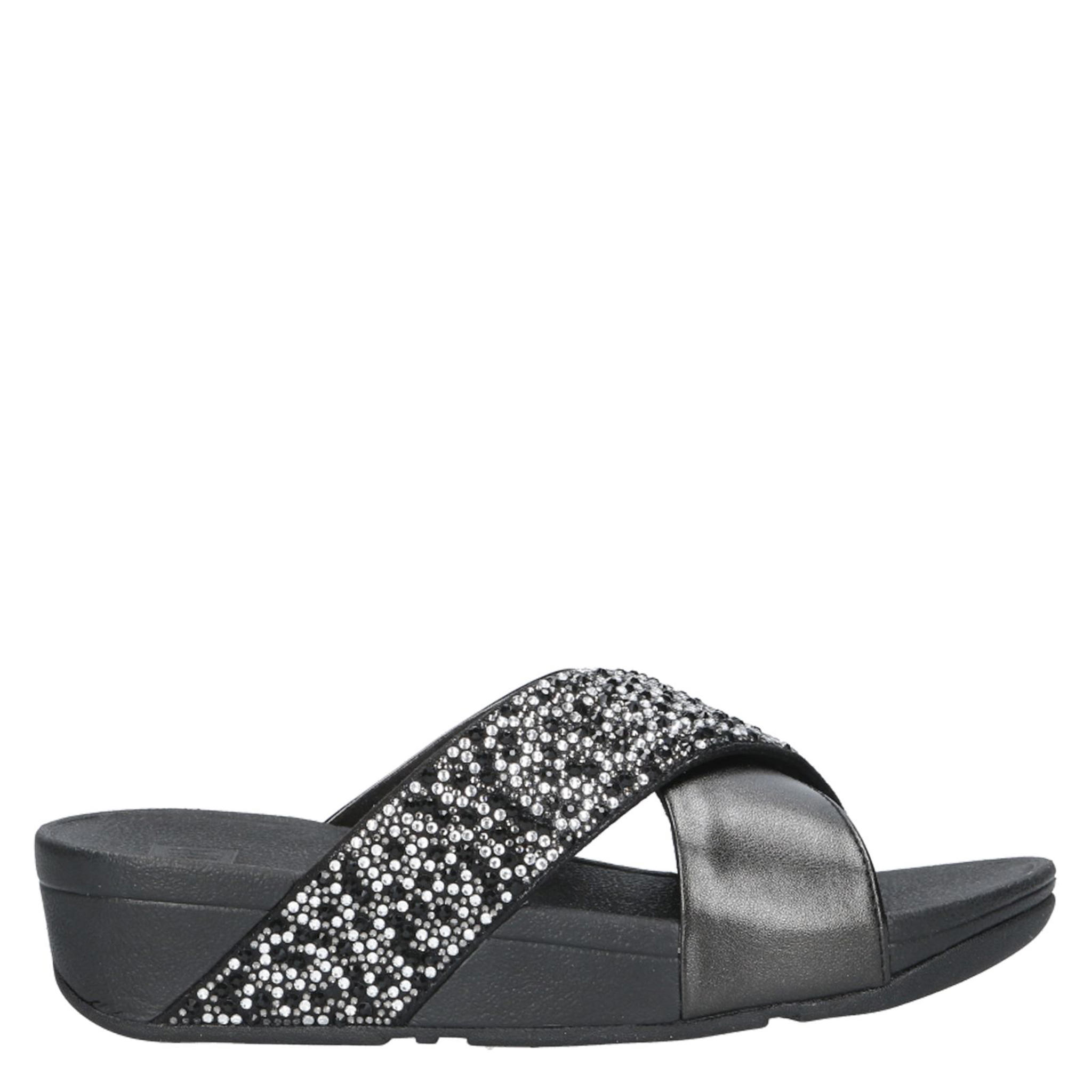 FitFlop TM Lulu Crytal-Mix Cross Slides slippers zwart | wehkamp