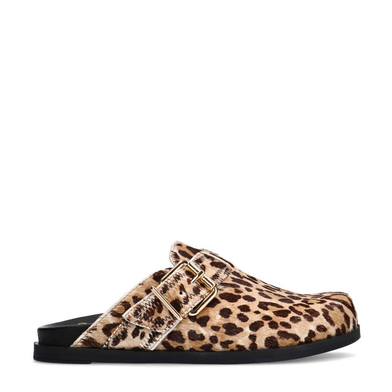 Manfield suède clogs met panterprint beige | wehkamp