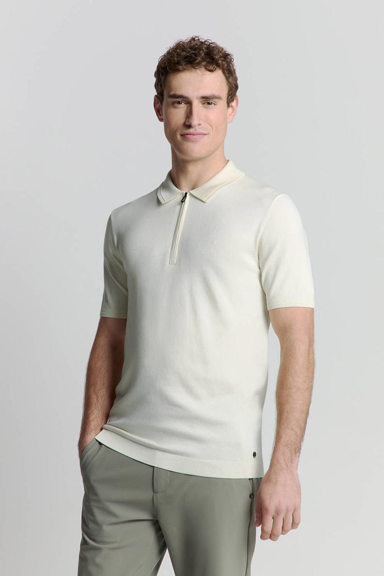 No Excess regular polo fijn gebreid ecru | wehkamp