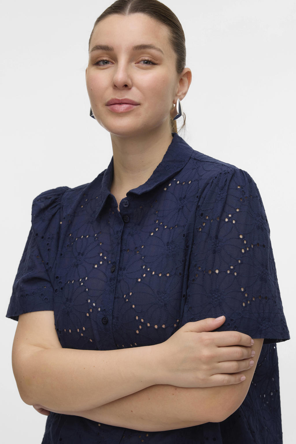 VERO MODA CURVE blouse donkerblauw broderie | wehkamp