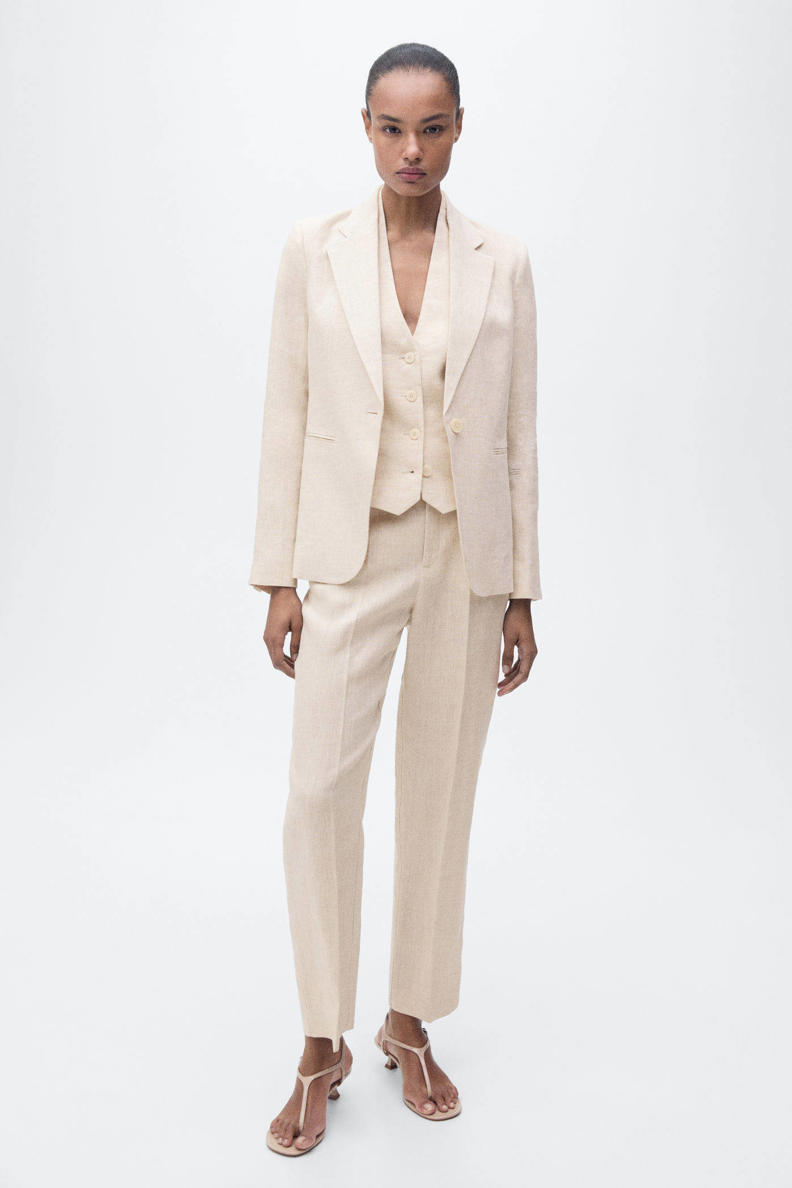Mango linnen straight regular waist pantalon beige | wehkamp