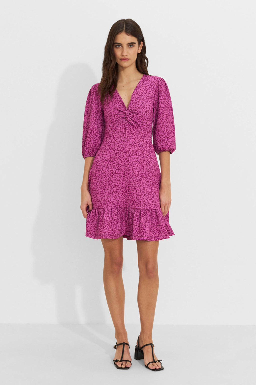 Ruby crinkle mini jurk met bloemenprint magenta | wehkamp