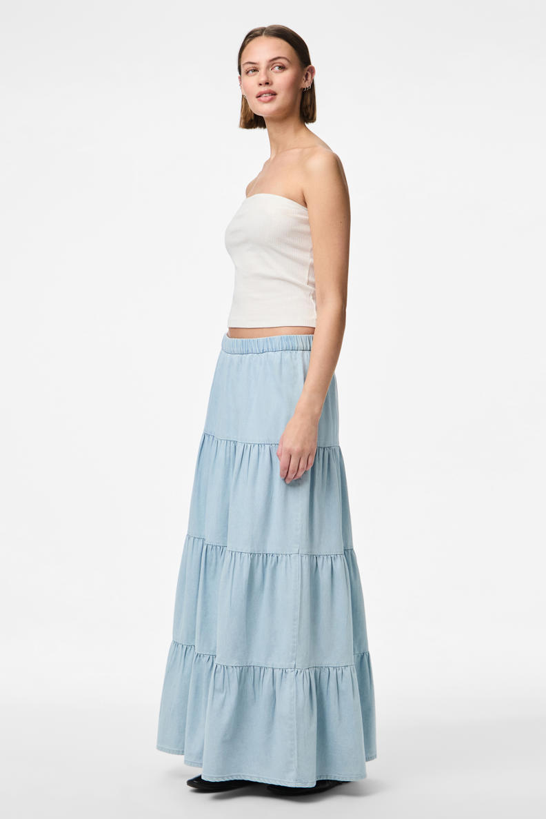PIECES midi rok light blue denim | wehkamp