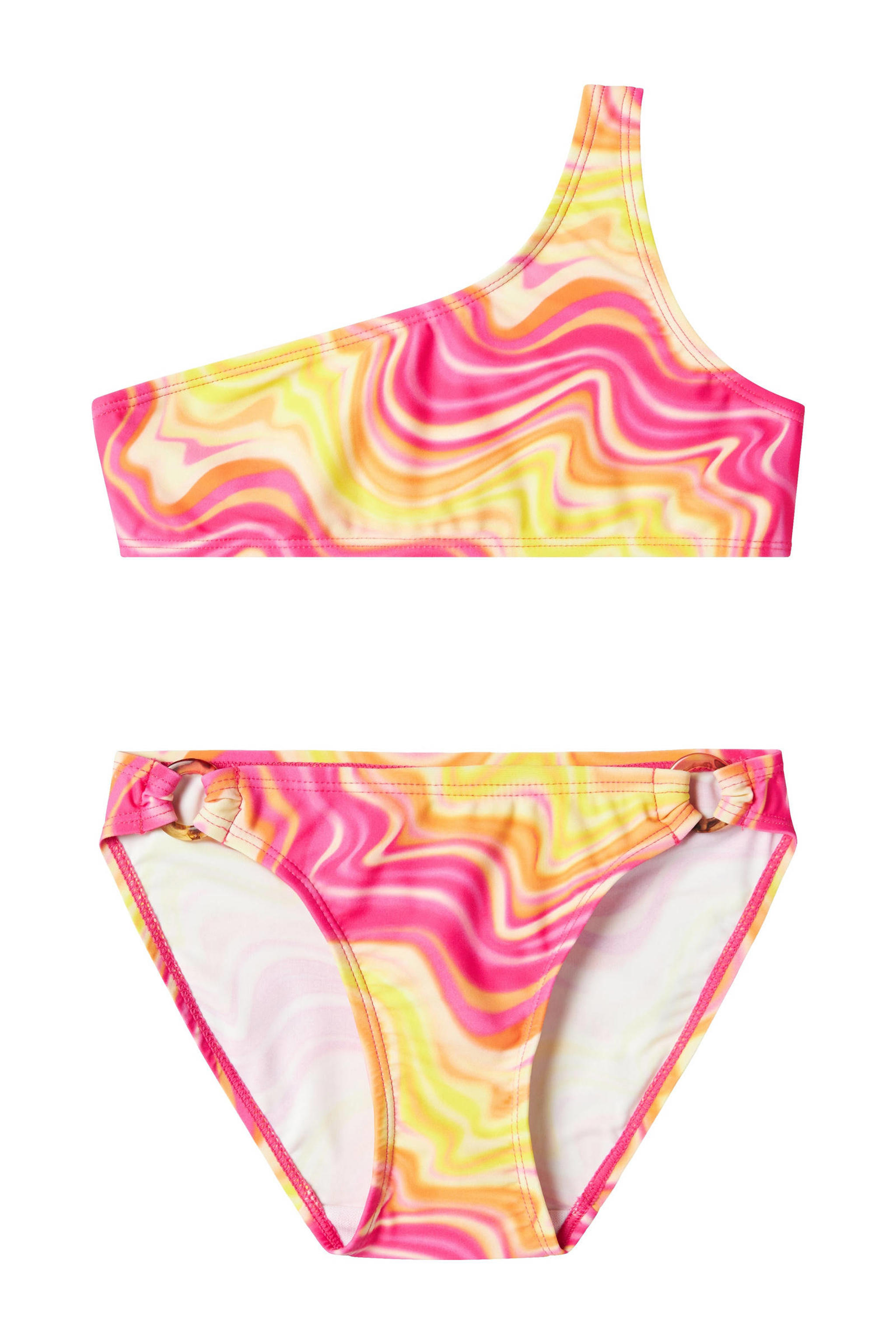NAME IT KIDS one shoulder bikini roze/geel | wehkamp