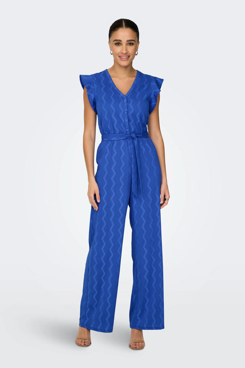 ONLY regular jumpsuit blauw gebreid | wehkamp