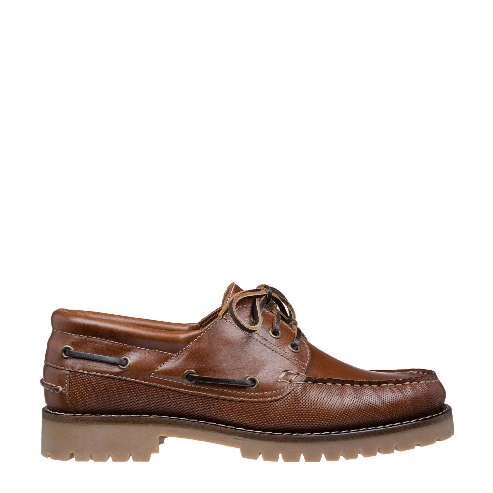 Van Lier leren bootschoenen bruin cognac | wehkamp