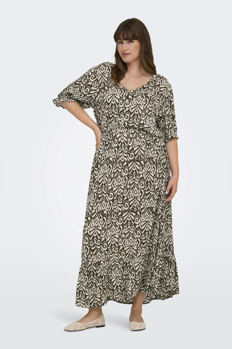 ONLY CARMAKOMA A-lijn jurk kaki/beige | wehkamp