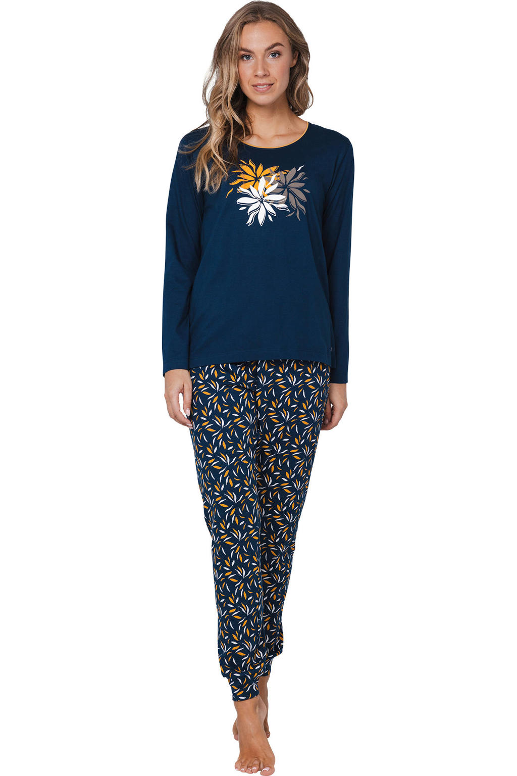 Pastunette pyjama donkerblauw/geel/wit | wehkamp