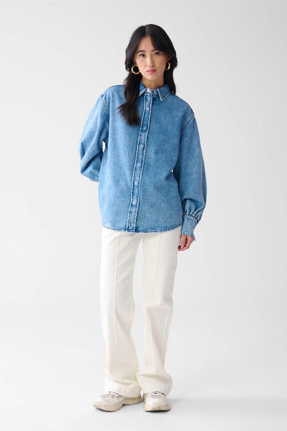 Shoeby blouse medium blue denim | wehkamp