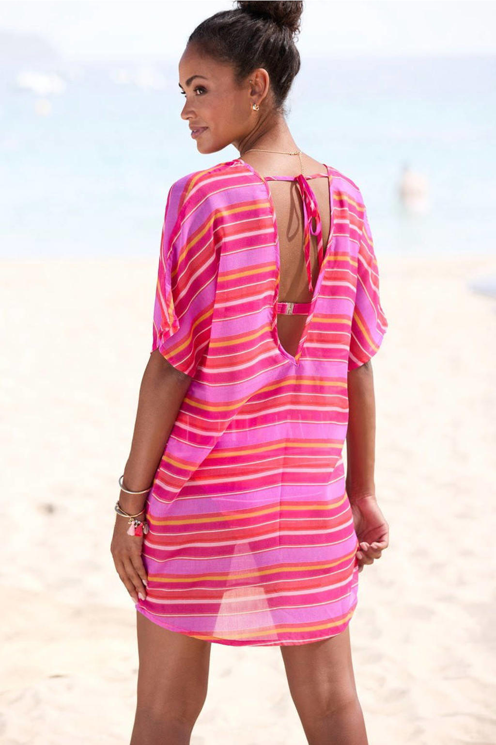 s.Oliver strandtuniek roze/oranje/rood | wehkamp