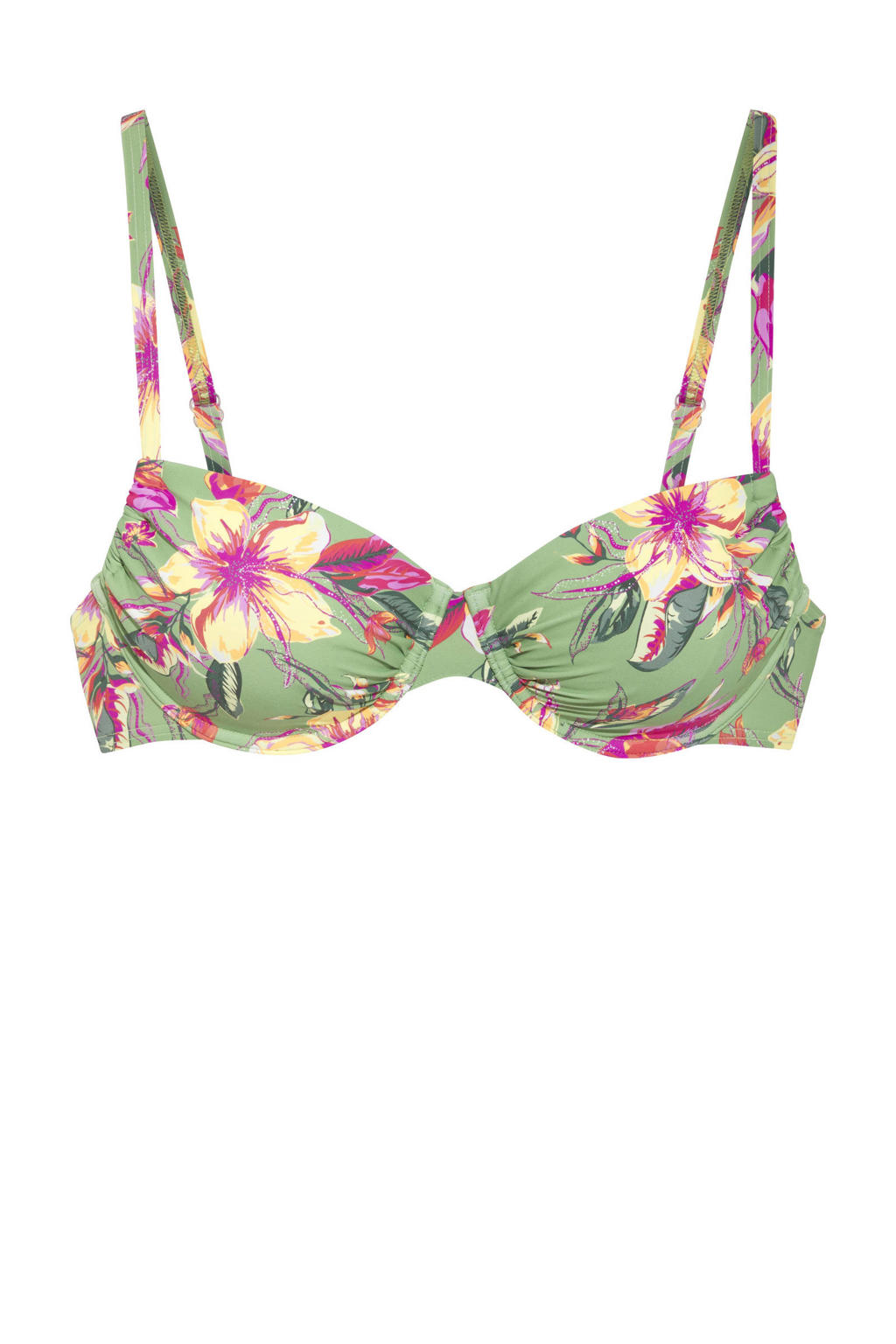 Lascana voorgevormde beugel bikinitop groen/roze/geel | wehkamp