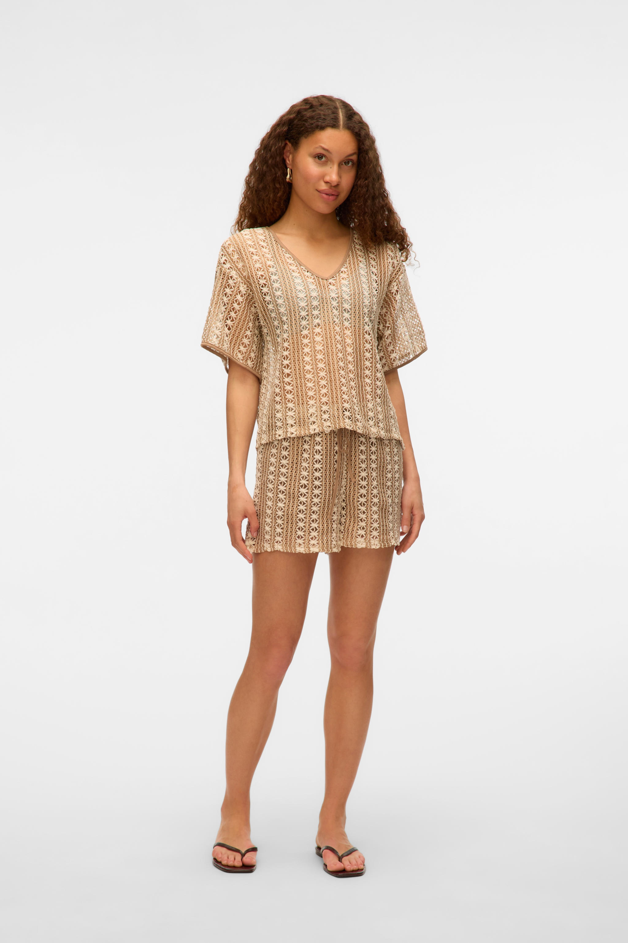 VERO MODA regular waist casual short camel gebreid | wehkamp