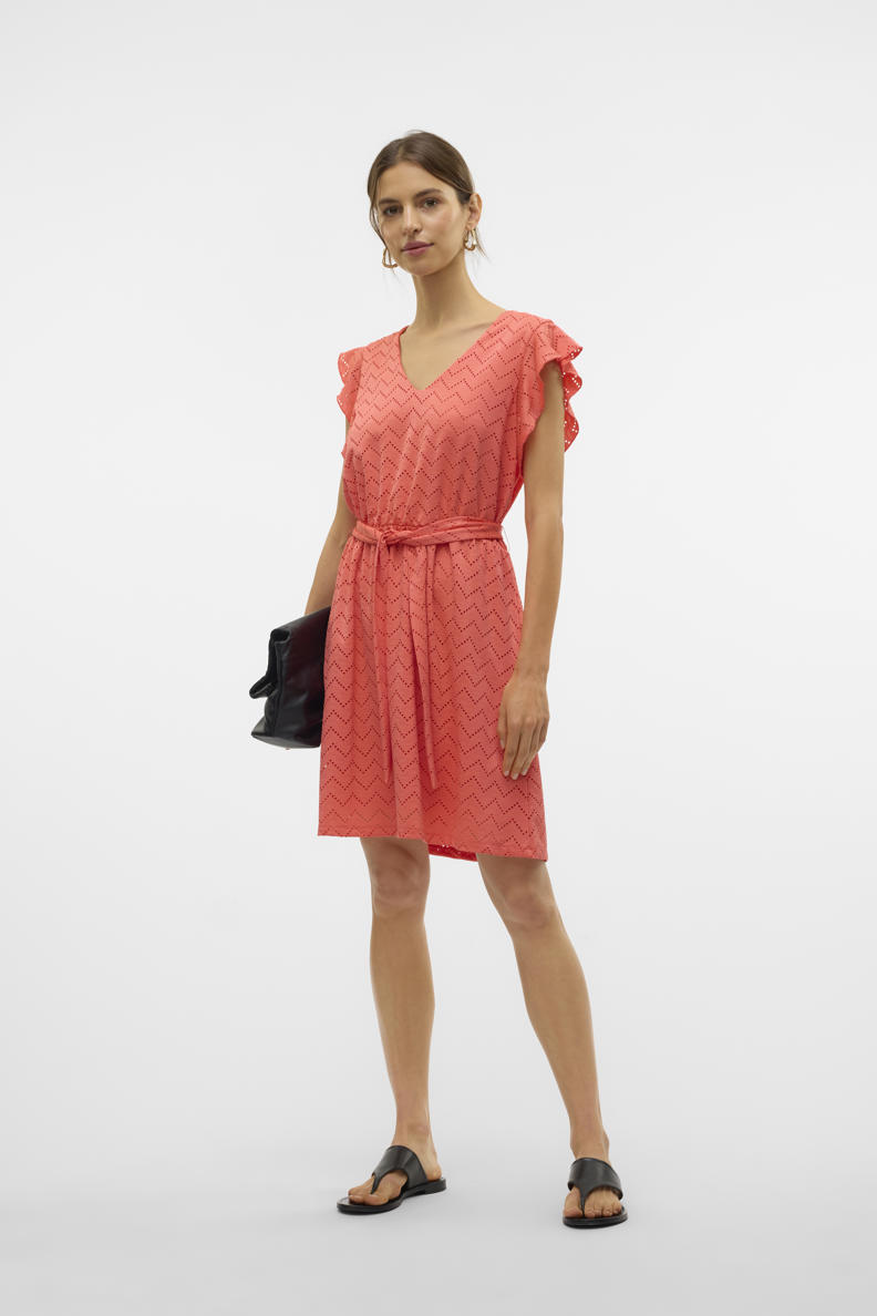 VERO MODA zomerjurk broderie koraalrood | wehkamp