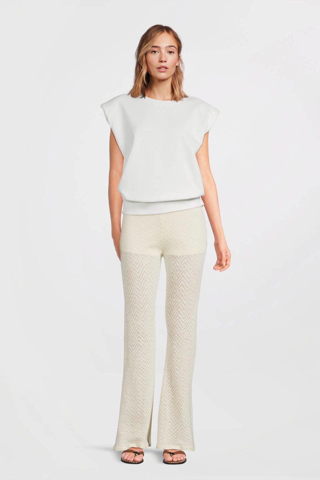anytime crochet flared broek off-white | wehkamp