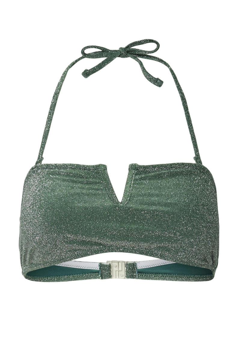 PIECES voorgevormde strapless bandeau bikinitop PCBLING met lurex groen | wehkamp