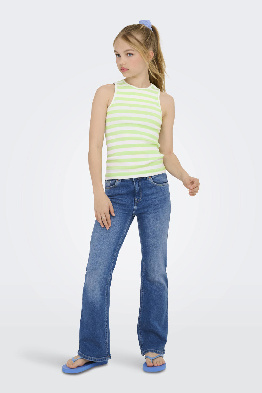 KIDS ONLY GIRL mouwloze top rib gebreid lichtgroen/wit | wehkamp