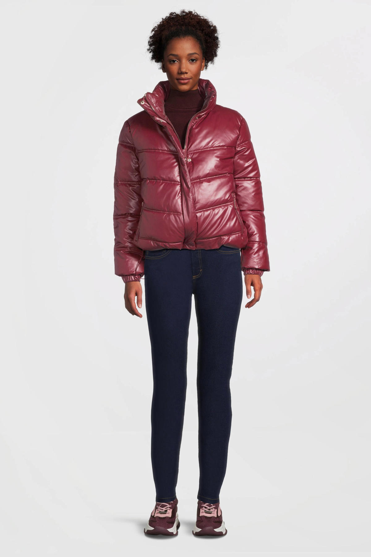 anytime metallic gewatteerde jas donkerrood | wehkamp