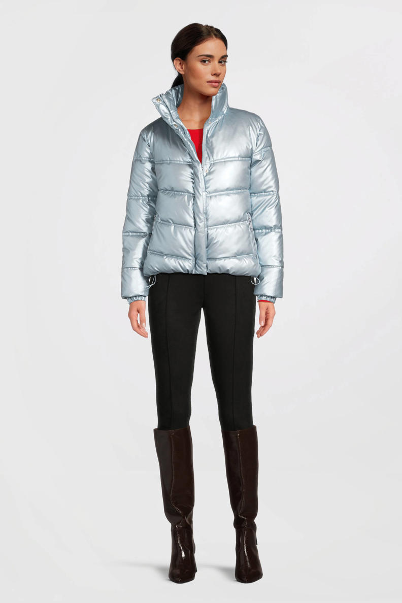 anytime metallic gewatteerde jas lichtblauw | wehkamp