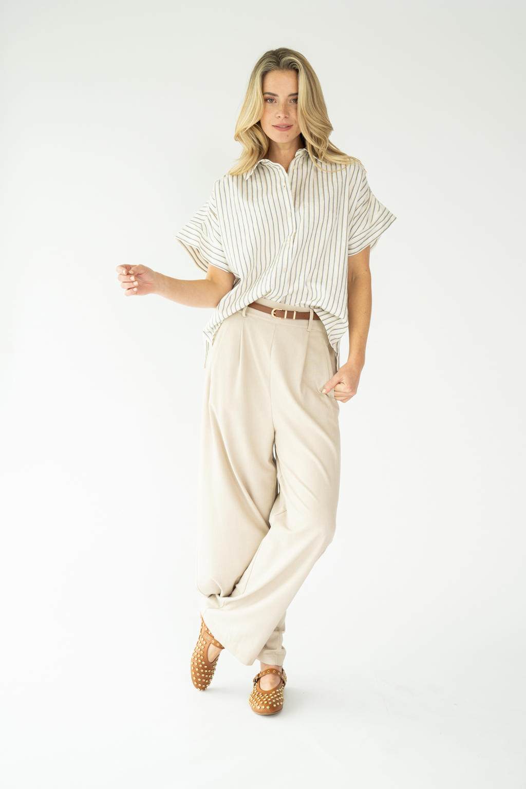 Est'seven X Ellemieke blouse goud/blauw gestreept | wehkamp