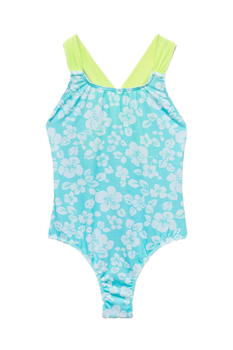 Mango Kids badpak lichtblauw/neon groen | wehkamp