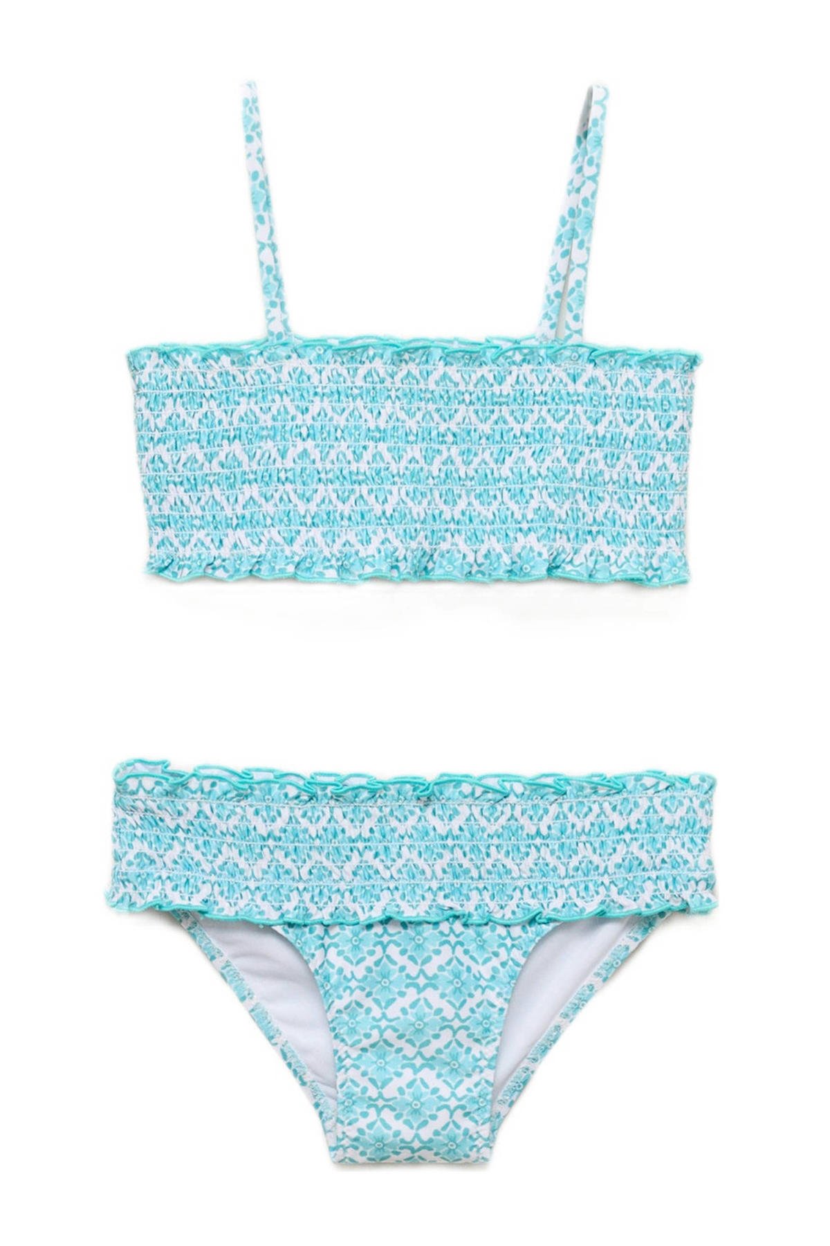 Mango Kids bandeau bikini lichtblauw/wit | wehkamp