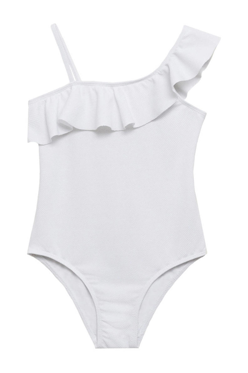 Mango Kids badpak met ruches wit | wehkamp