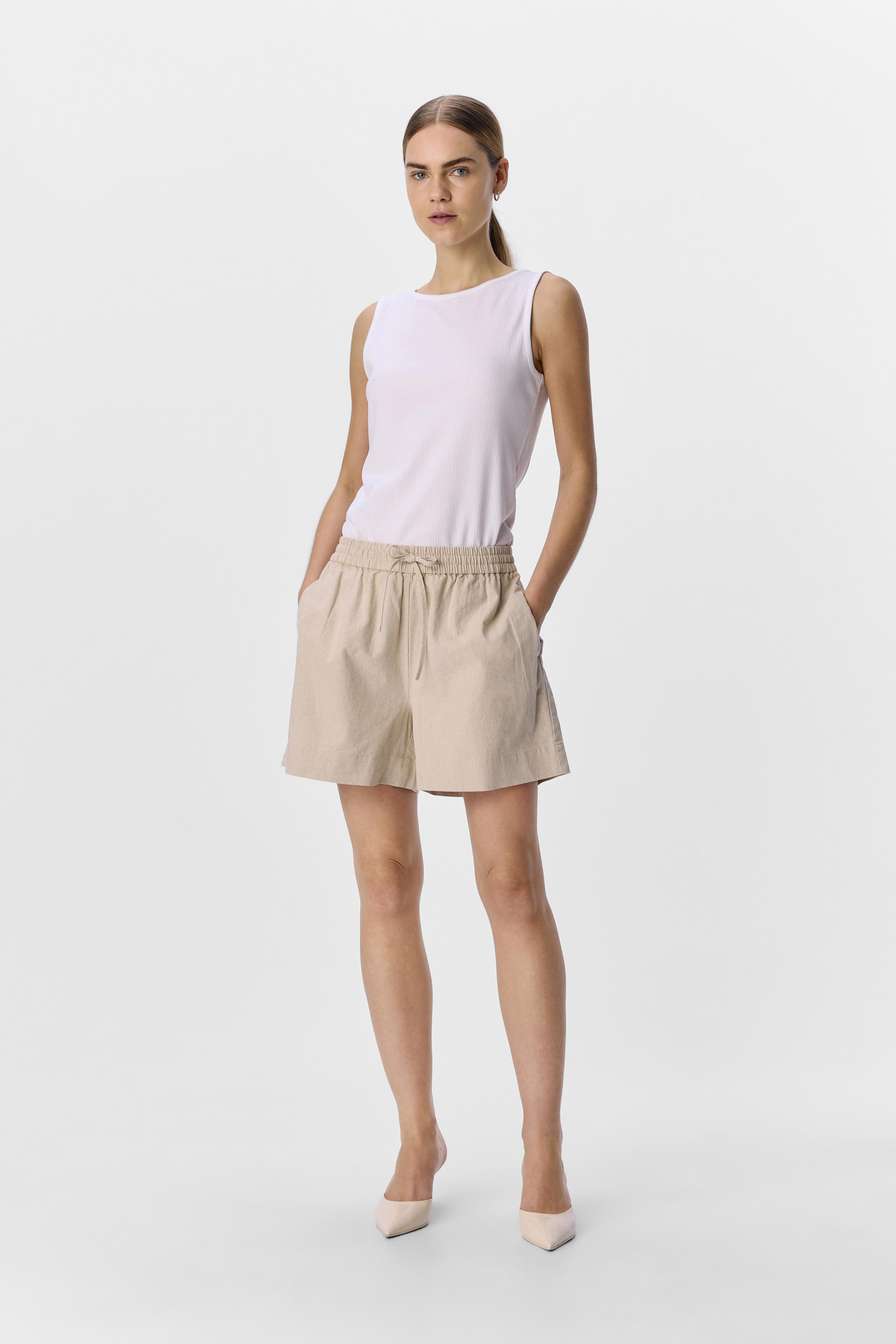 OBJECT linnen regular waist casual short zand | wehkamp