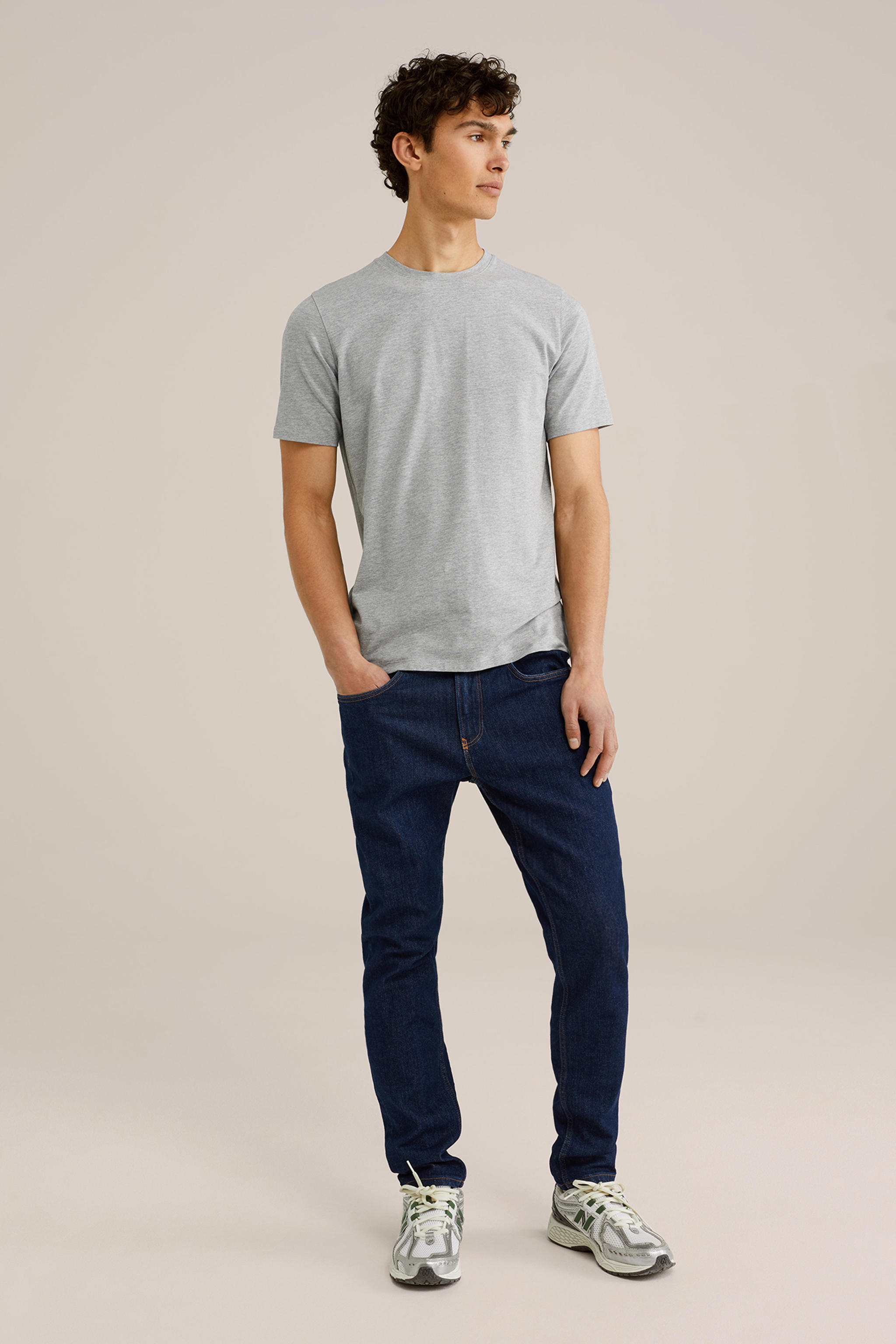 WE Fashion basic slim fit t-shirt light grey melange | wehkamp