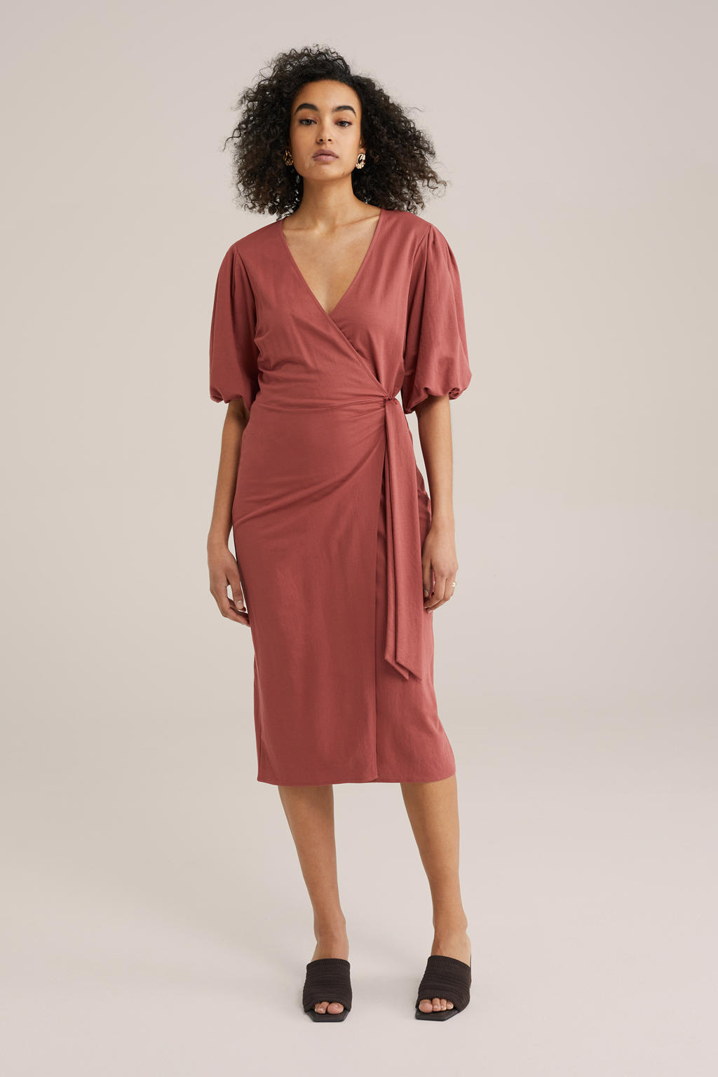 WE Fashion wikkel-/overslagjurk donkerrood | wehkamp